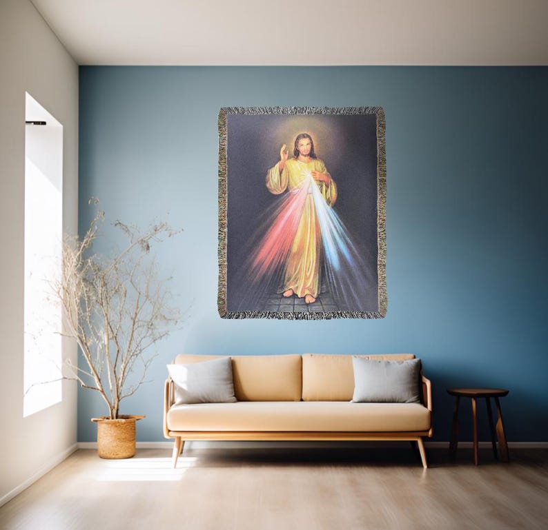 Divine Mercy Woven Blanket, Catholic Tapestry, Wall Hanging, Divine ...