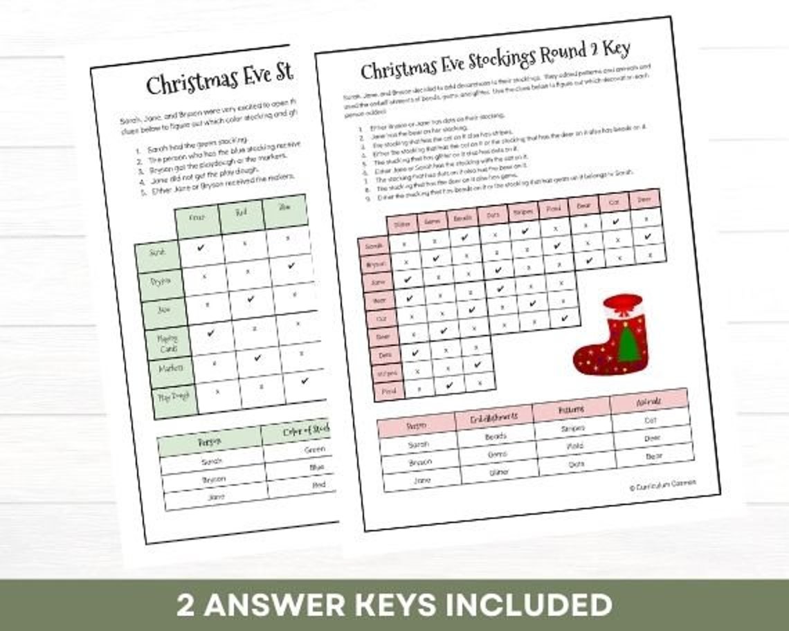 Christmas Logic Puzzle - Printable - Kids - Family - Adults ...