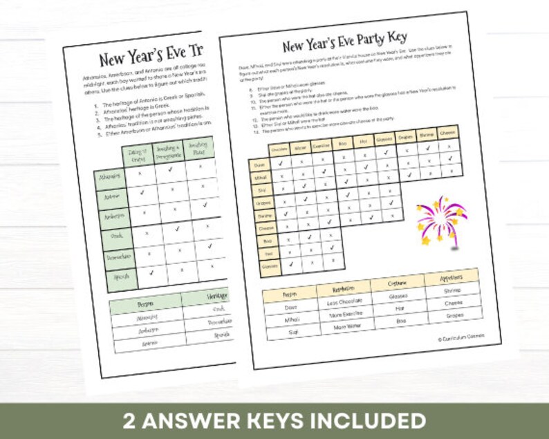 New Year's Logic Puzzle - Printable - Kids - Family - Adults ...