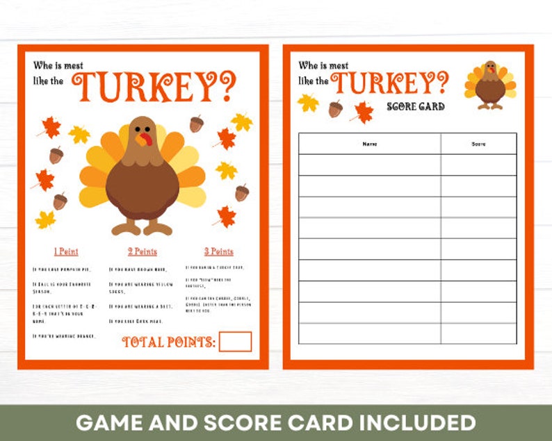 Who is Most Like the Turkey Game - Thanksgiving Game Printable - Family ...