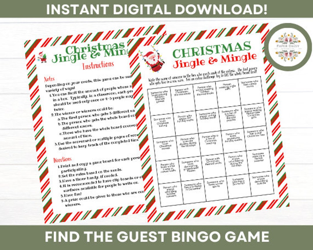 Find the Person Bingo Game, Christmas Party Icebreaker, Jingle and ...