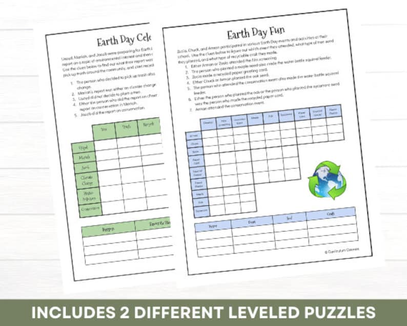 Earth Day Logic Puzzle - Printable - Kids - Family - Adults ...