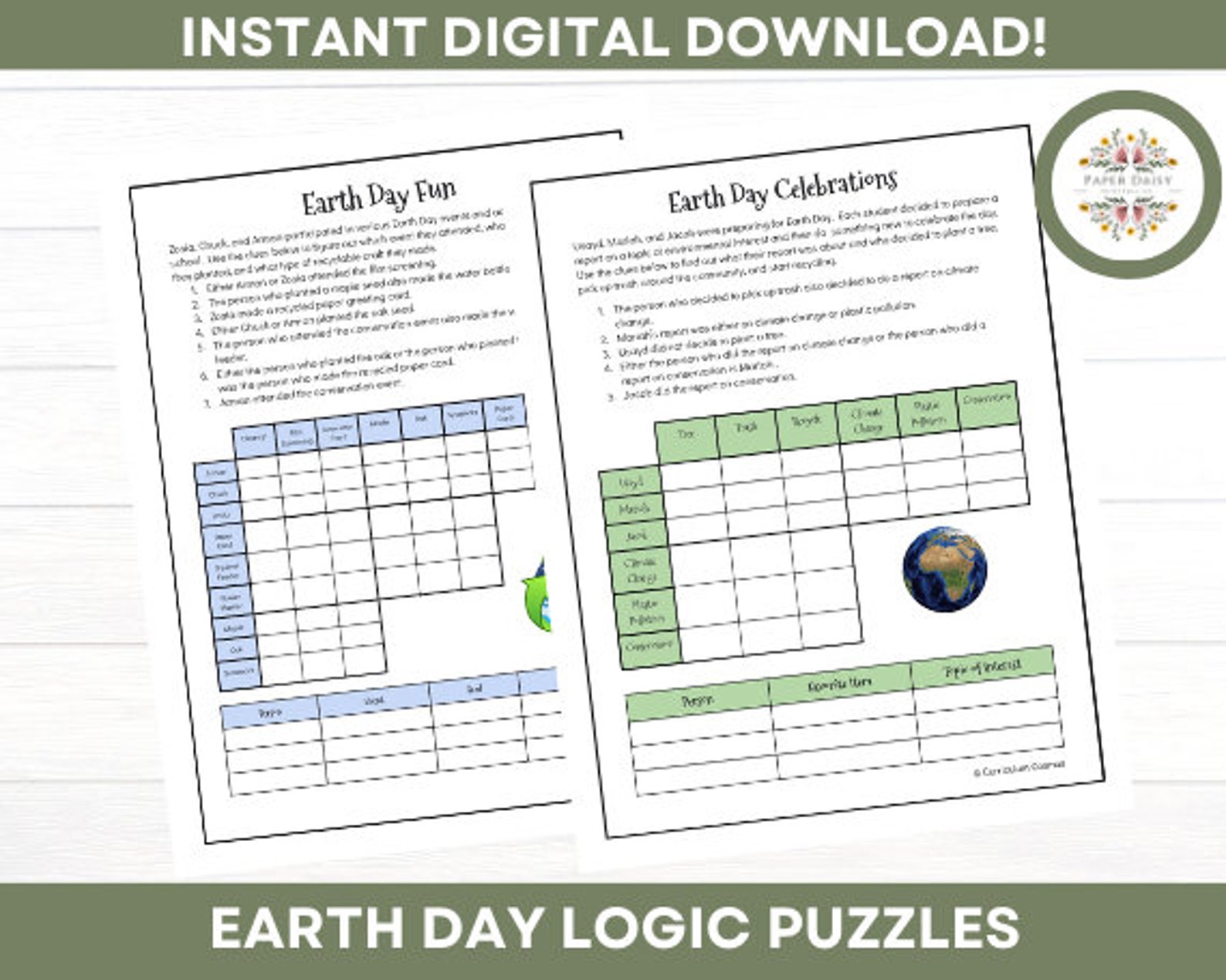 Earth Day Logic Puzzle - Printable - Kids - Family - Adults ...