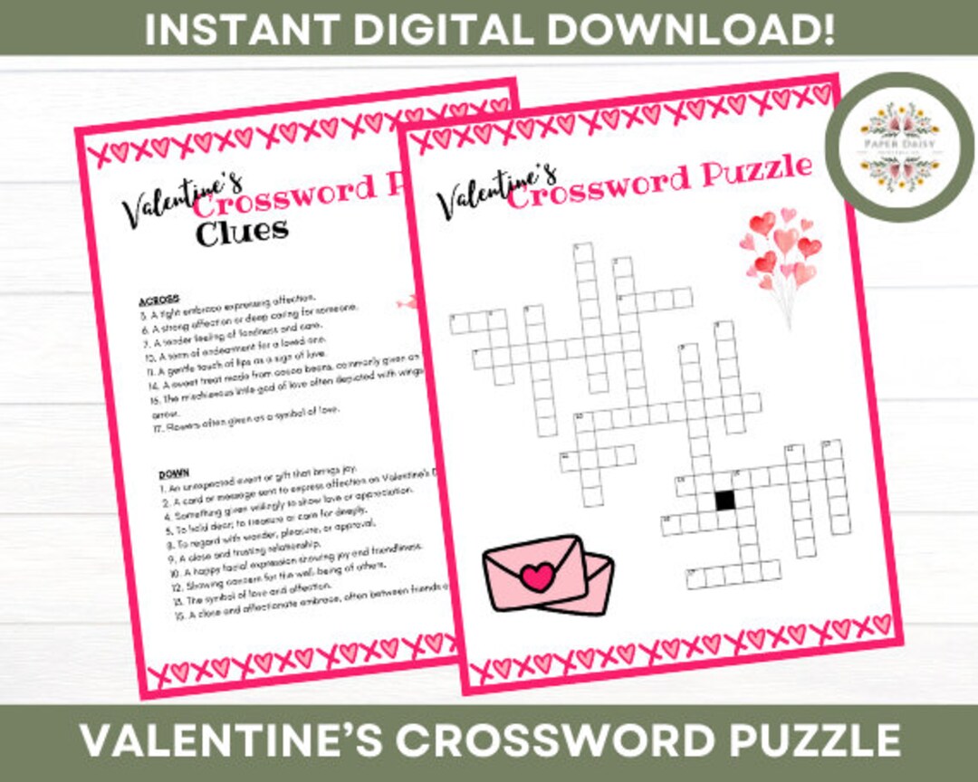 Valetine's Day Crossword Puzzle - Valentine Printable - Kids -family ...