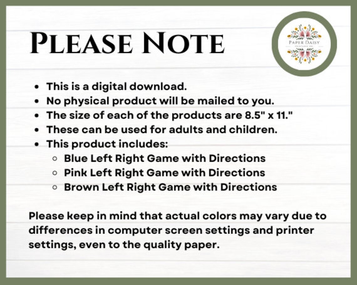 Baby Shower Left Right Game: Printable Party Game (instant Download) - Etsy