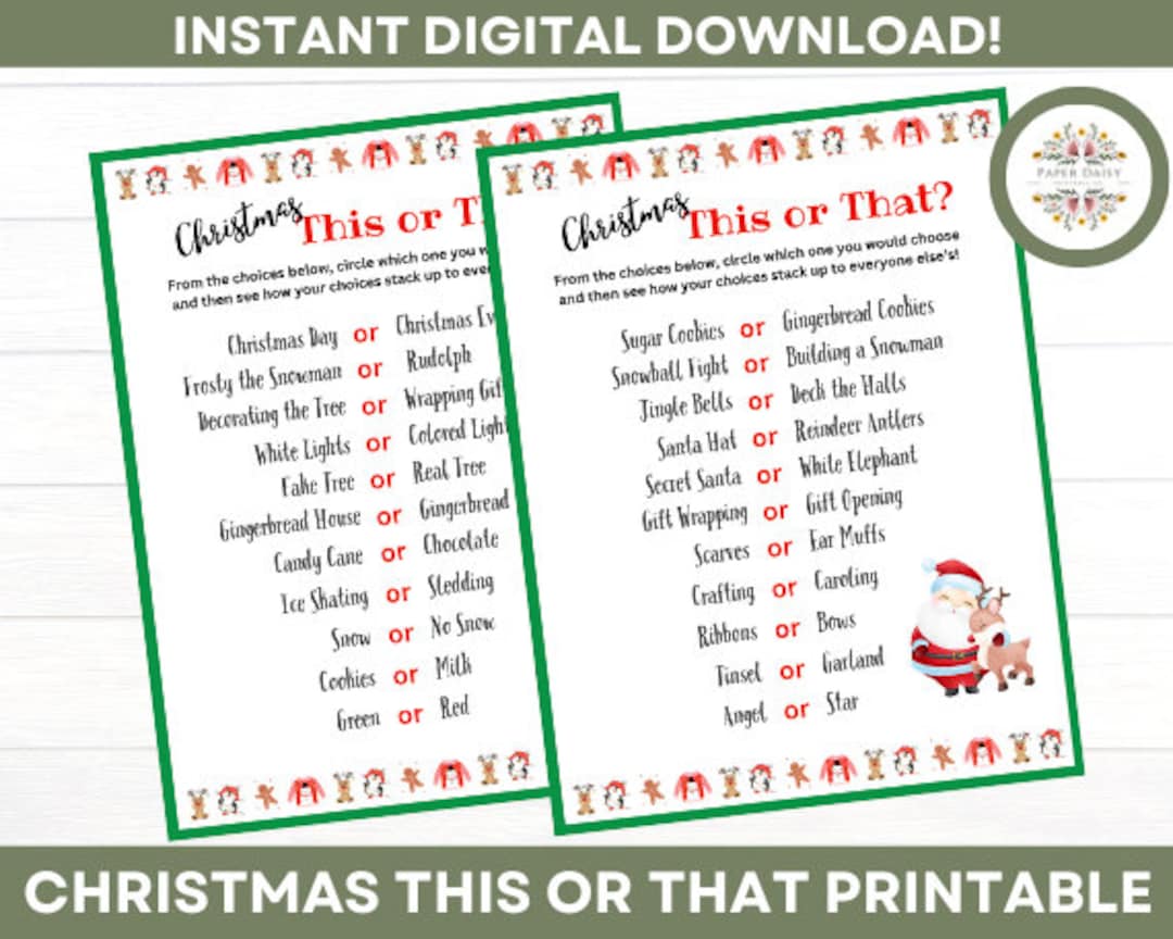 Christmas This or That - Christmas Printable - Kids -family - Adults ...