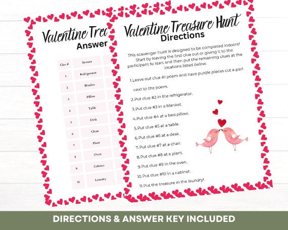 Valentine's Indoor Scavenger Hunt, Kids Treasure Hunt, Puzzle ...