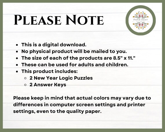 New Year's Logic Puzzle - Printable - Kids - Family - Adults ...