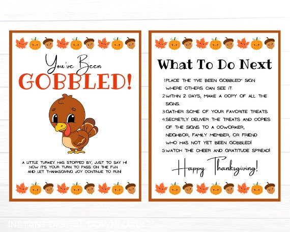 You've Been Gobbled Printable Digital Download, Thanksgiving Activity ...