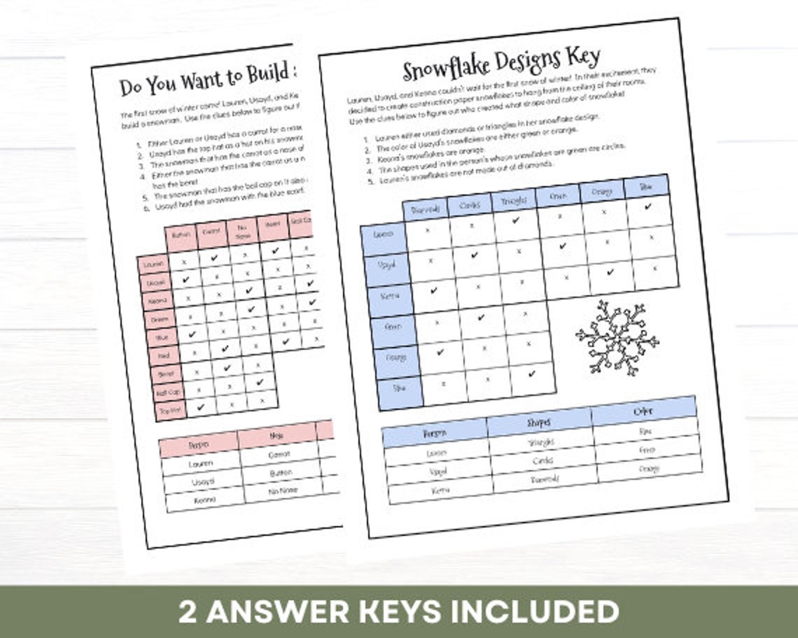 Winter Logic Puzzle - Printable - Kids - Family - Adults - Icebreaker ...