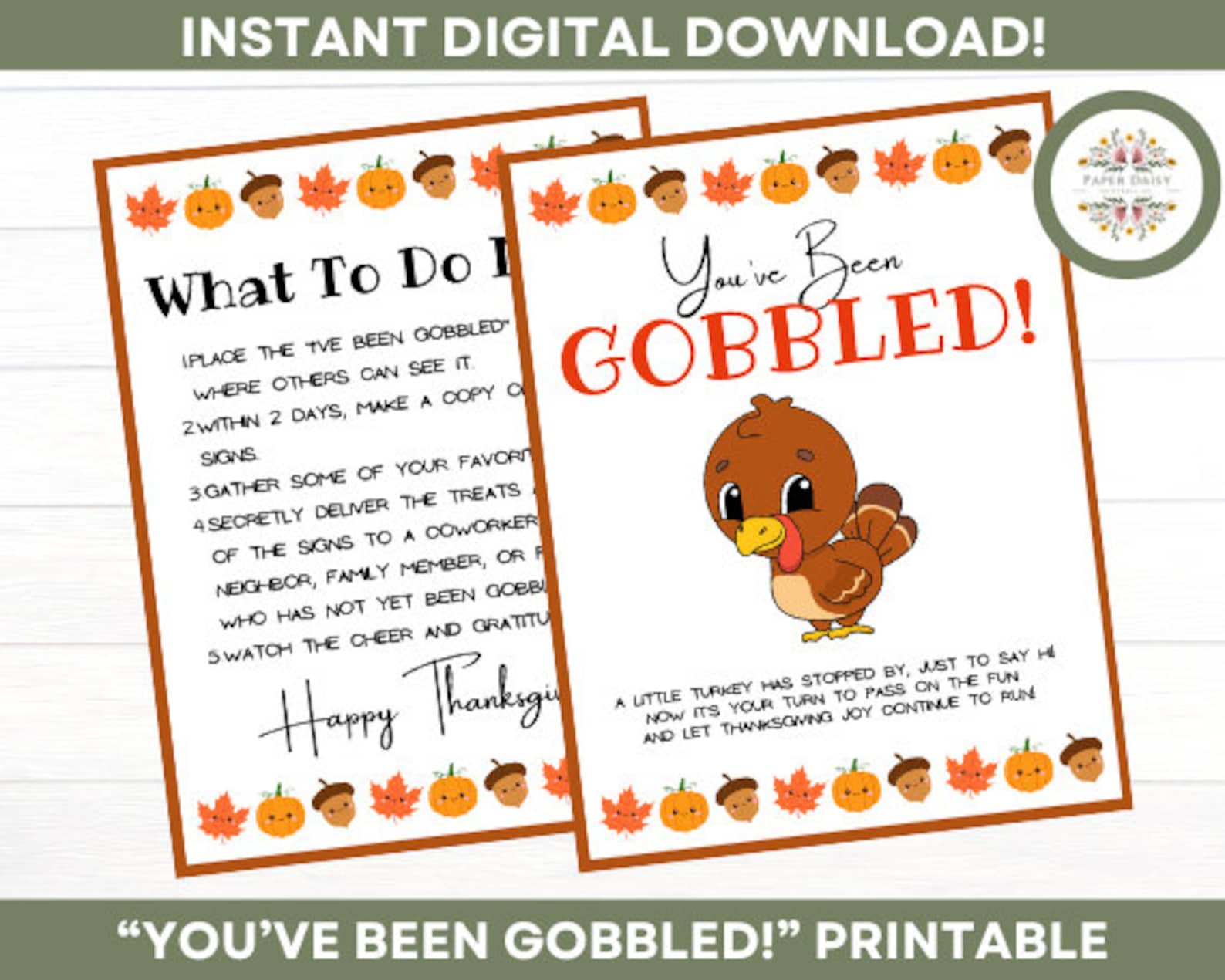 You've Been Gobbled Printable Digital Download, Thanksgiving Activity ...
