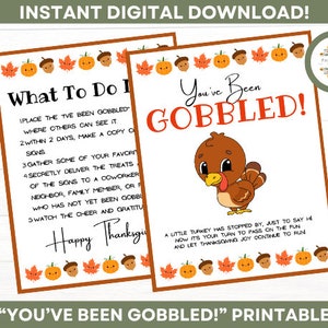 You've Been Gobbled Printable Digital Download, Thanksgiving Activity ...