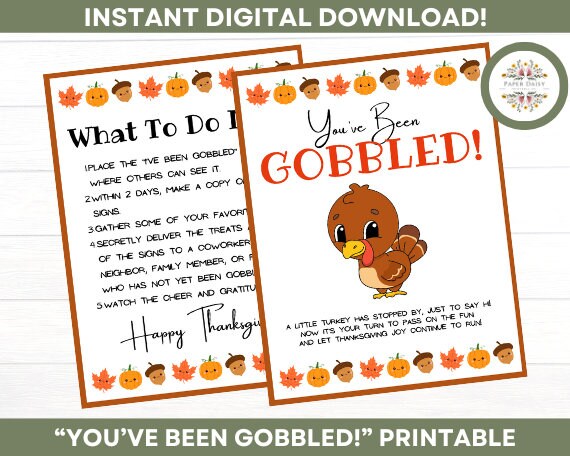 You've Been Gobbled Printable Digital Download, Thanksgiving Activity ...