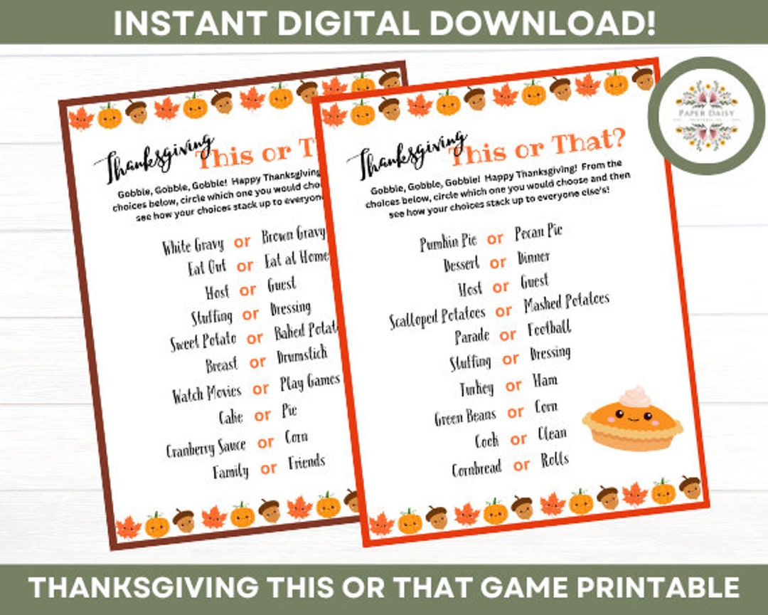 Thanksgiving This or That - Thanksgiving Printable - Kids -family ...