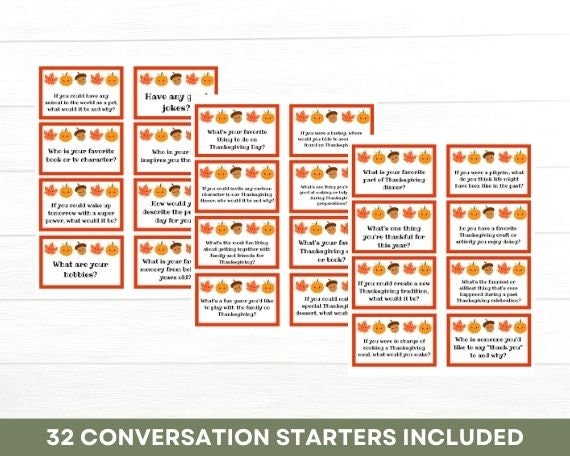 Thanksgiving Conversation Starter Cards Digital Download, Thanksgiving ...