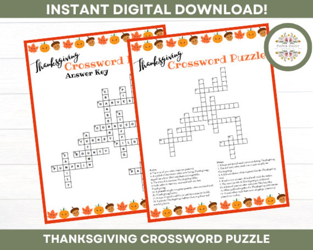 Thanksgiving Crossword Puzzle - Thanksgiving Printable - Kids -family ...