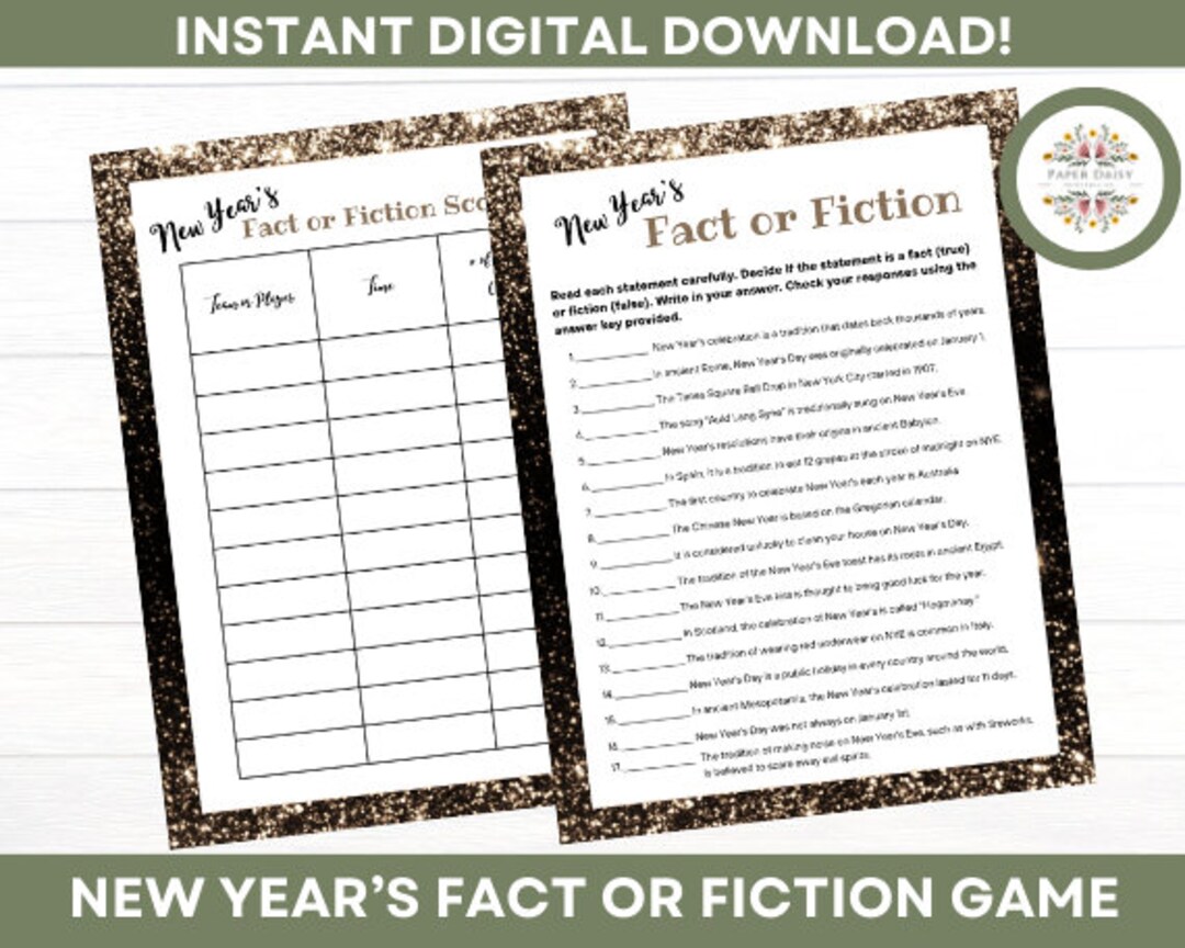 New Year's Fact or Fiction Game, Holiday Games, Adults, Kids ...