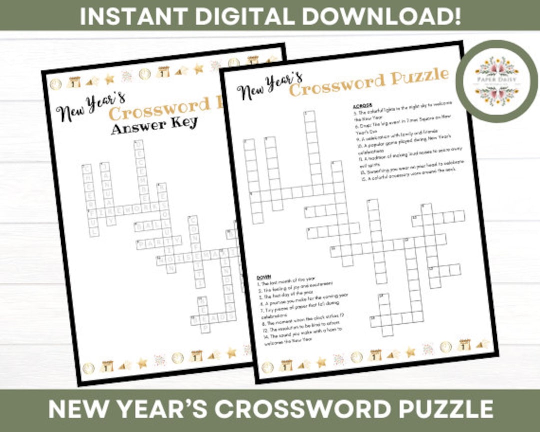 New Year Crossword Puzzle - New Year's Printable - Kids -family ...