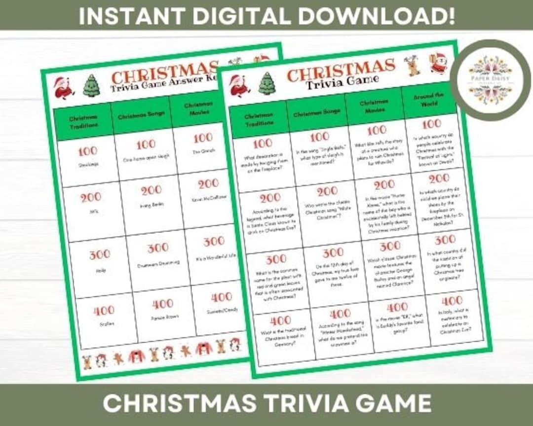 Christmas Trivia Game, Printable Activity, Coworkers, Family Party ...