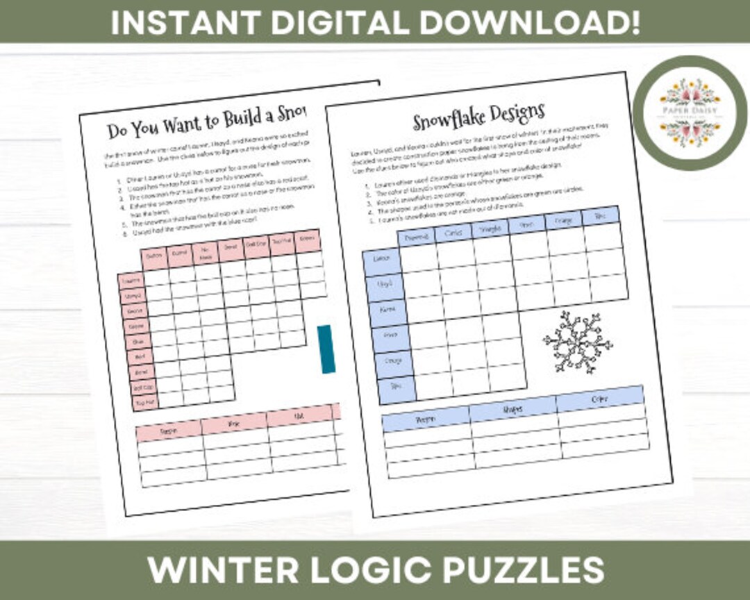 Winter Logic Puzzle - Printable - Kids - Family - Adults - Icebreaker ...