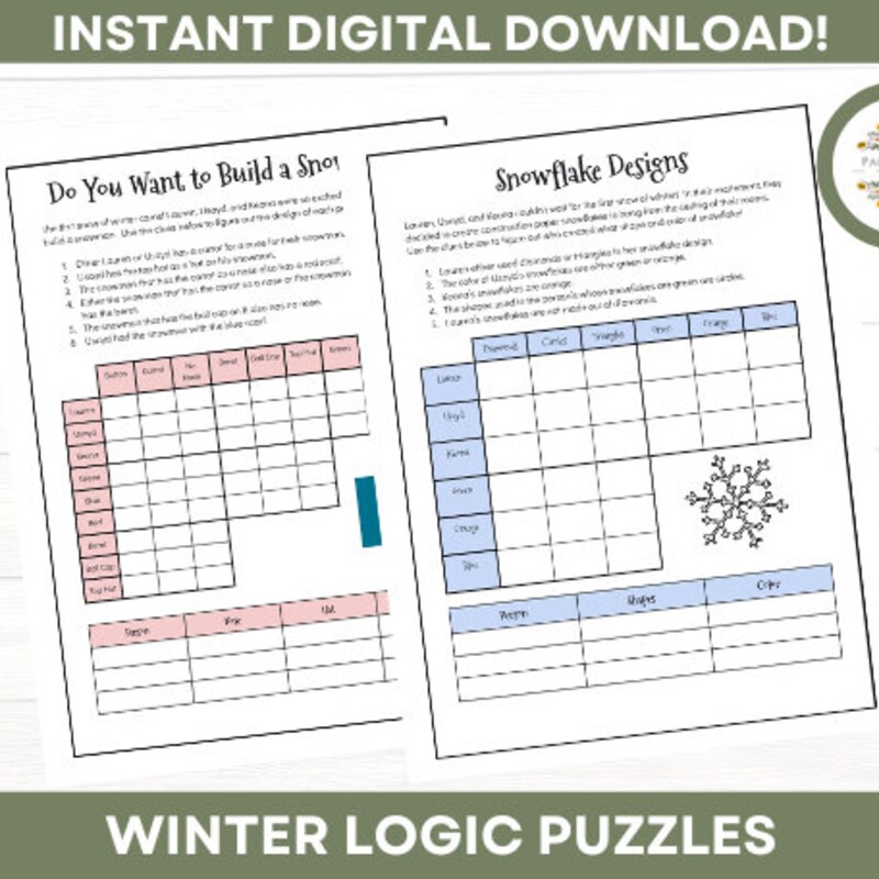 Printable Logic Puzzles - Etsy