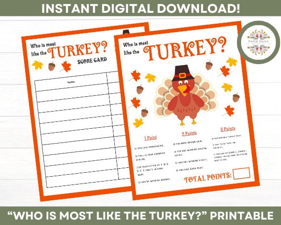 Who is Most Like the Turkey Game |thanksgiving Game Printable ...