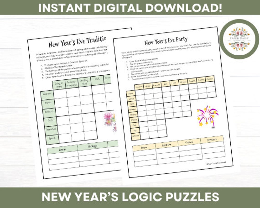 New Year's Logic Puzzle - Printable - Kids - Family - Adults ...