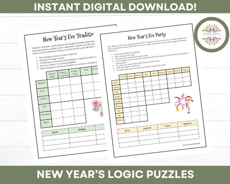 New Year's Logic Puzzle - Printable - Kids - Family - Adults ...