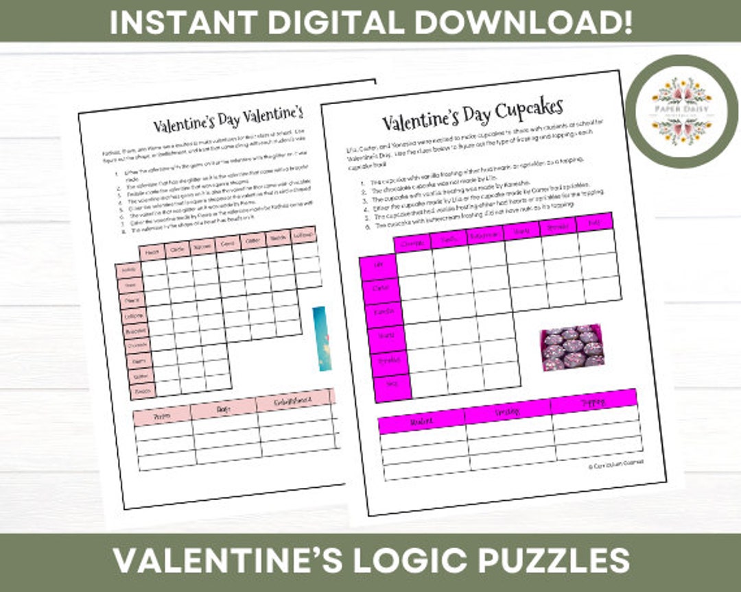 Valentine's Day Logic Puzzle Valentine Printable Kids Family Adults ...