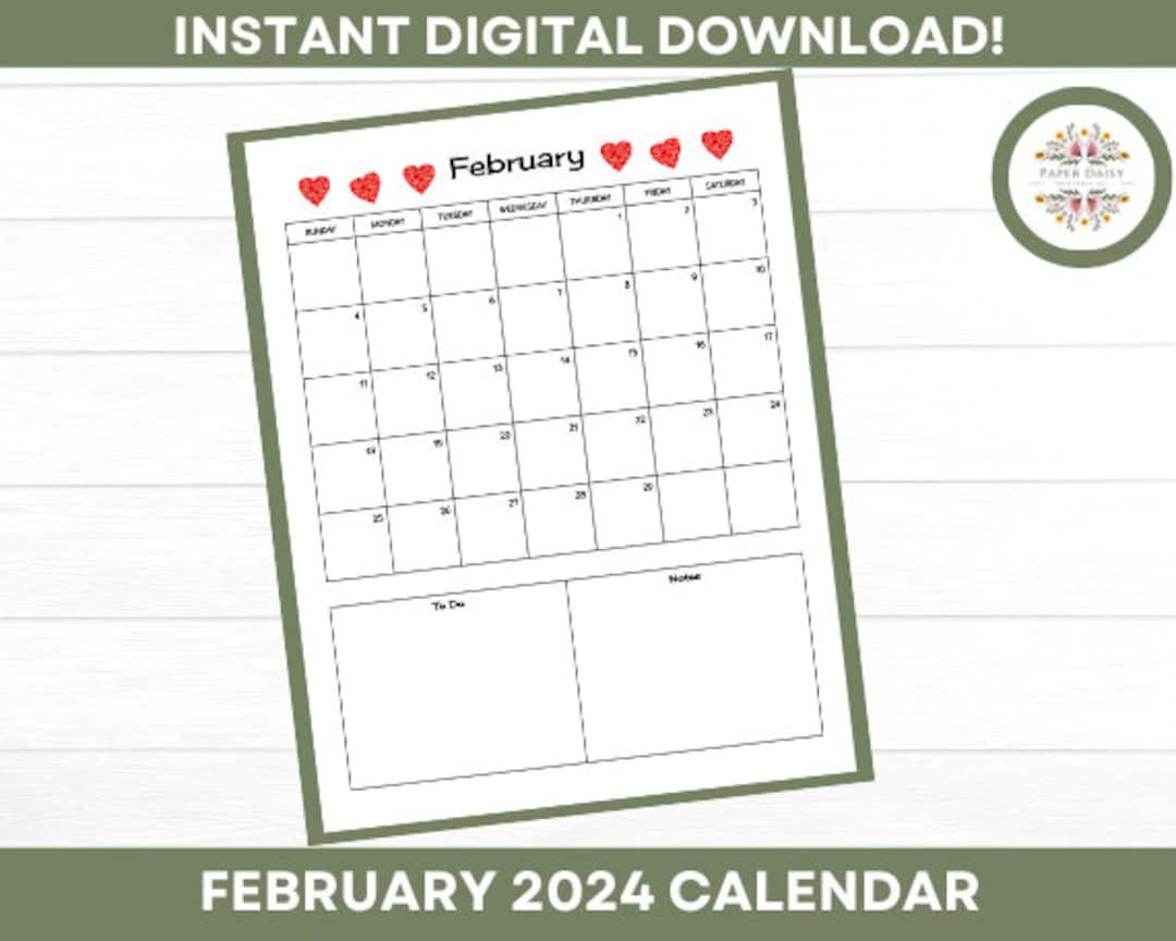February 2024 Calendar, Printable, Instant Download, Vertical Schedule ...