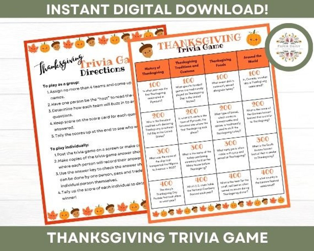 Thanksgiving Trivia Game, Printable Activity, Coworkers, Friendsgiving ...