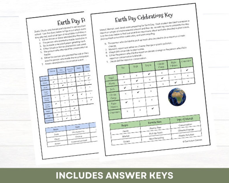 Earth Day Logic Puzzle - Printable - Kids - Family - Adults ...