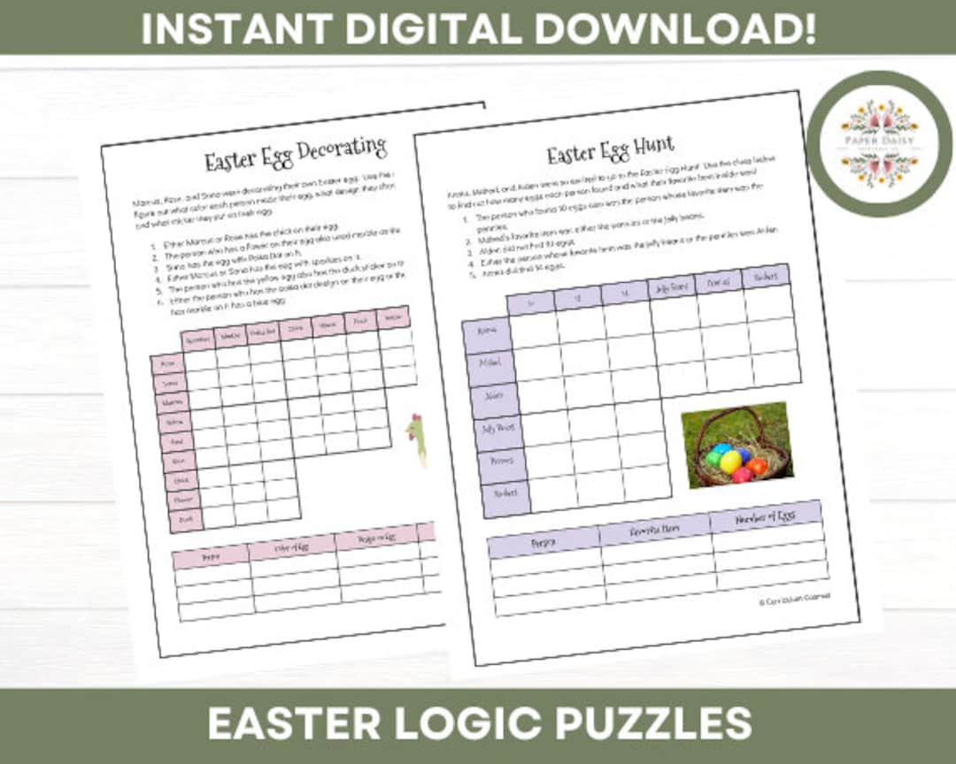 Easter Logic Puzzle - Printable - Kids - Family - Adults - Icebreaker ...