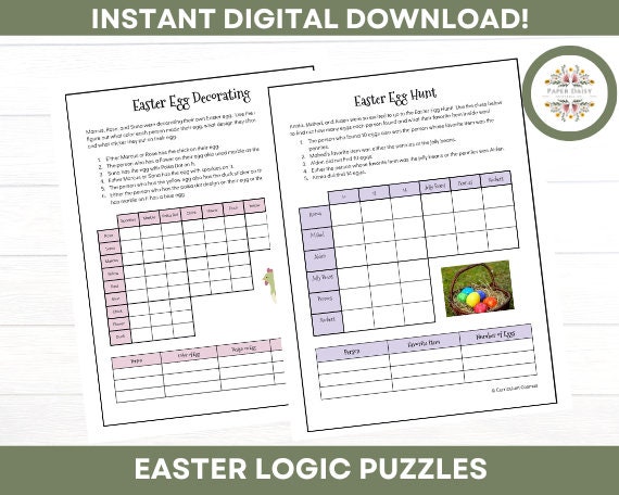 Easter Logic Puzzle - Printable - Kids - Family - Adults - Icebreaker - Office Party - Classroom ...