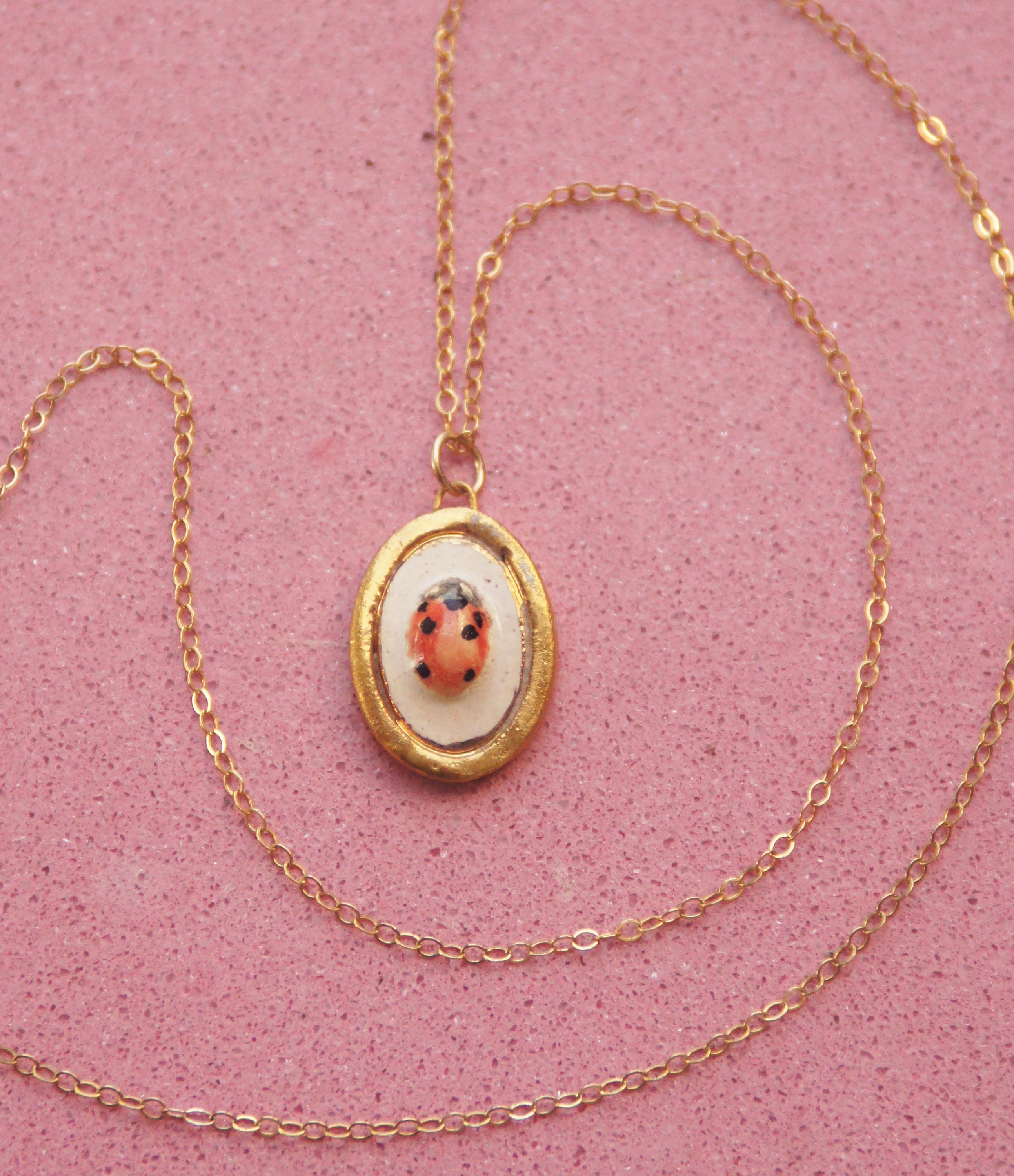 Ladybird Gold Necklace I Ceramic Pendant Necklace I Nature Inspired ...
