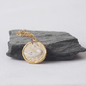 Elegant Cygnet Gold Pendant Necklace Porcelain Bird Jewelry Perfect ...