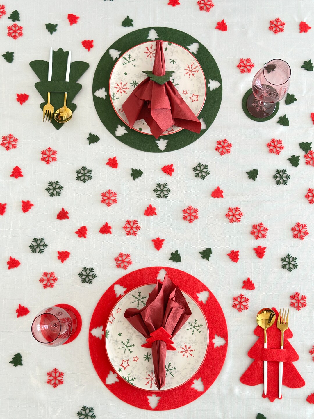 Set of 12 Christmas Runner, Placemats, Pine Tree Place Mats & Coasters ...