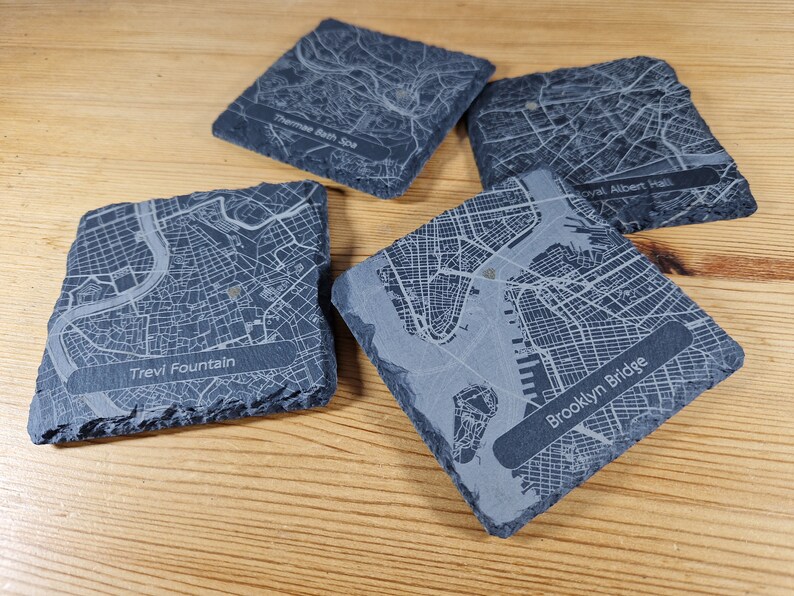 Personalised Memorable Location Map Slate Coasters - Engagement Gift ...