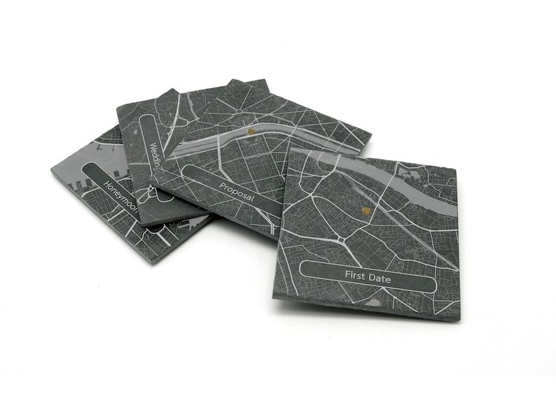 Personalised Memorable Location Map Slate Coasters - Engagement Gift ...