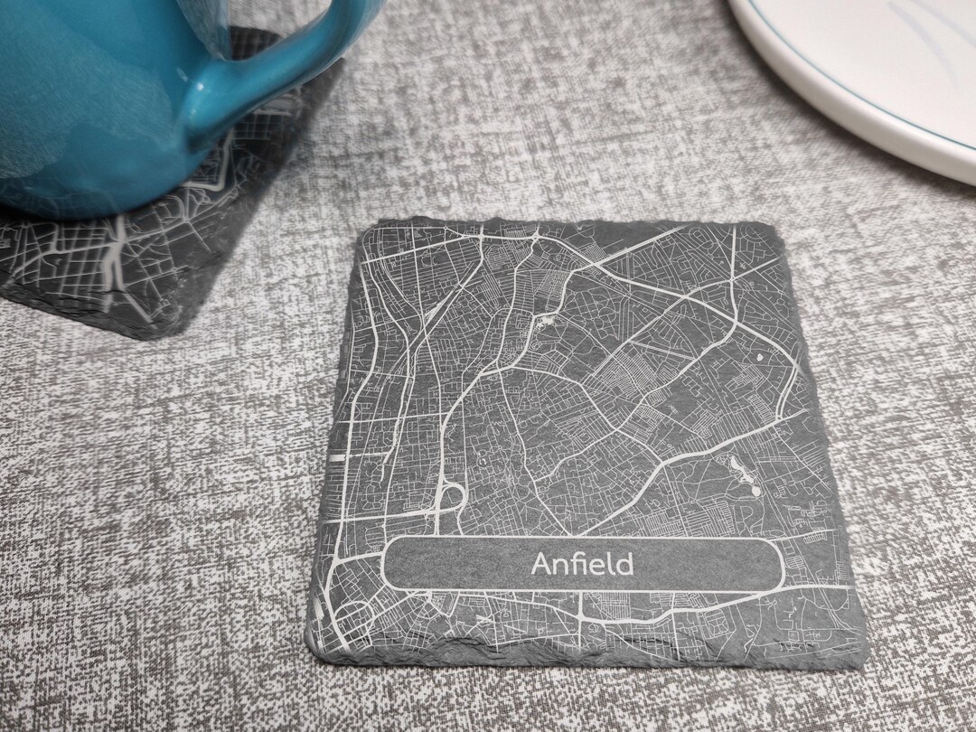 Anfield Football Stadium Map Slate Coasters, Liverpool FC Map Gift ...