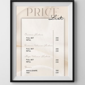 Salon Price List, Lash Tech Price List, Digital Marketing for Salons - Etsy