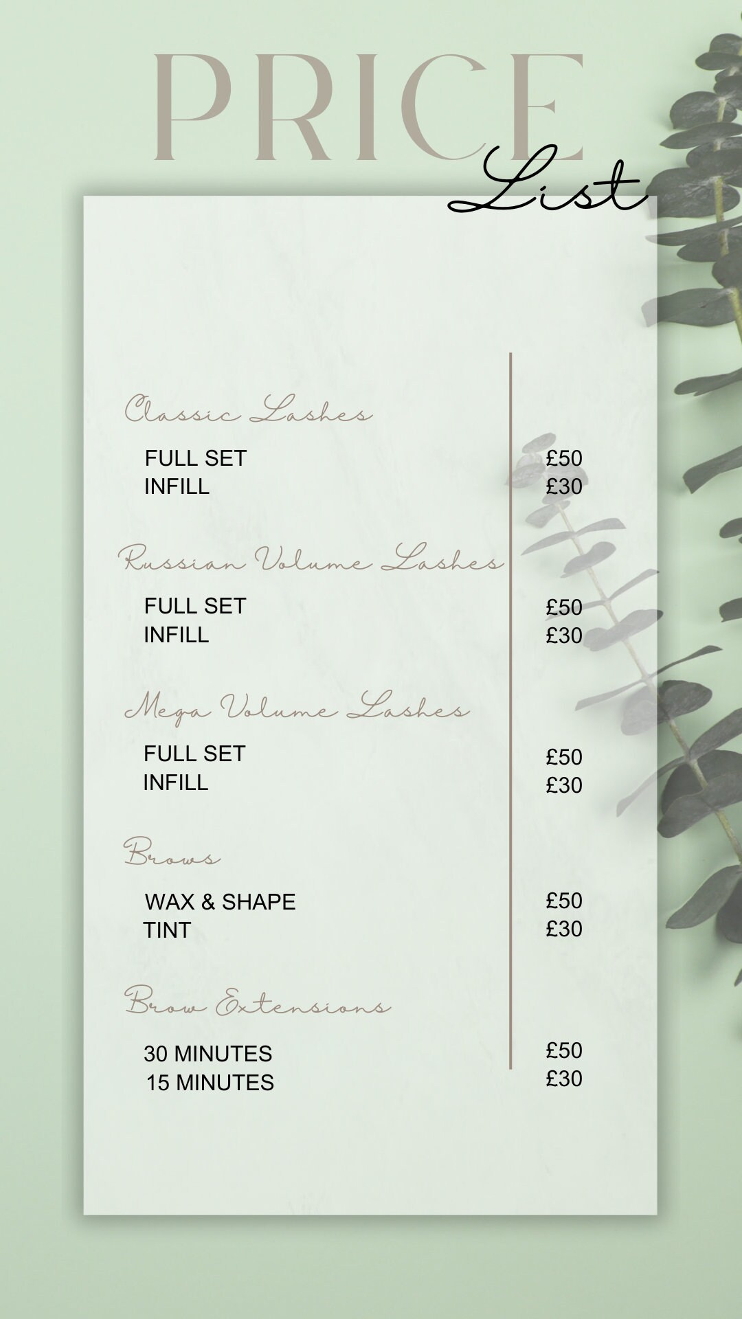 Salon Price List, Lash Tech Price List, Digital Marketing for Salons - Etsy