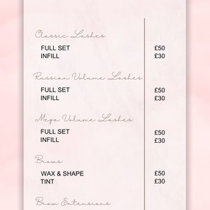 Salon Price List, Lash Tech Price List, Digital Marketing for Salons - Etsy
