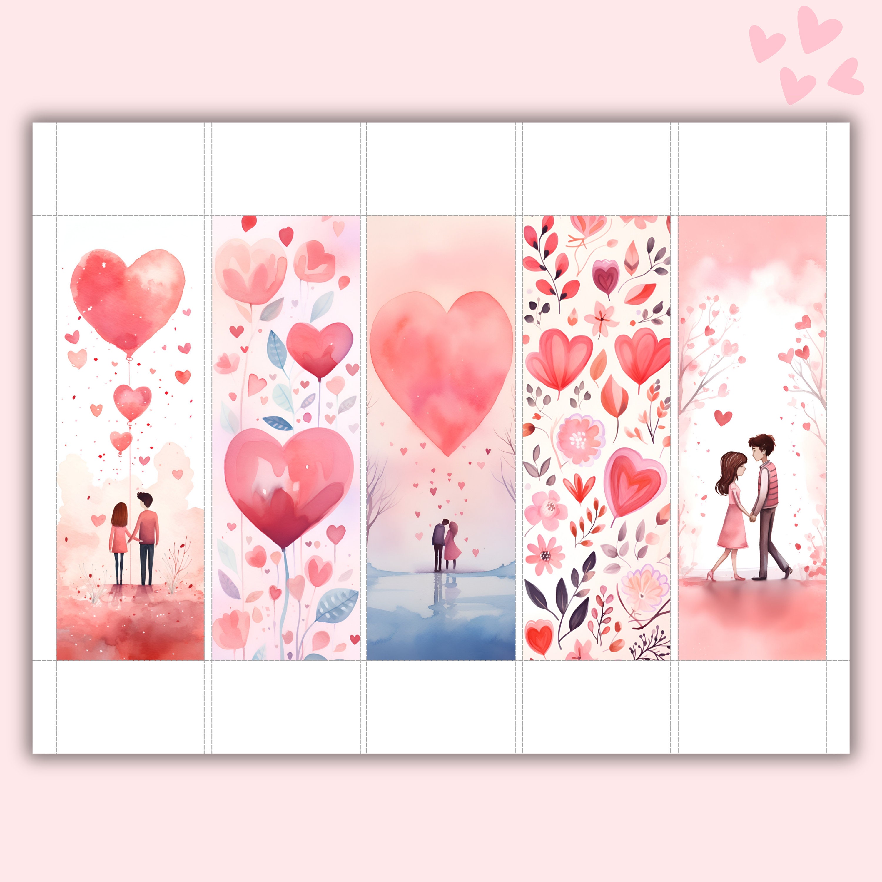Valentine's Bookmarks Printable Booklovers Bookmarks Pink Bookmarks ...
