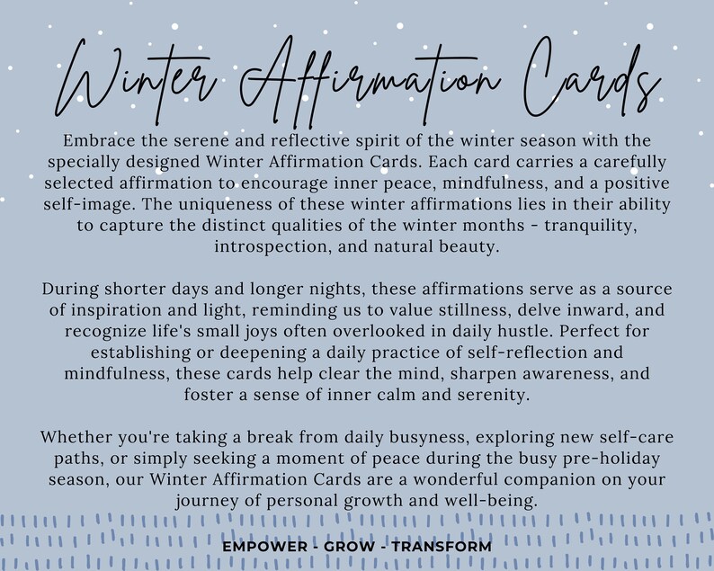 Affirmation Cards Printable, Winter Themed Self-love Card Deck ...