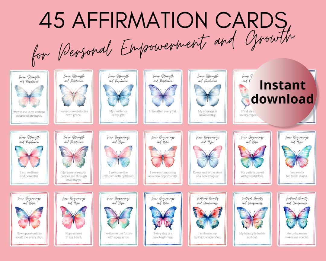 Affirmation Cards Printable, Self-love Card Deck, Watercolor Butterfly ...
