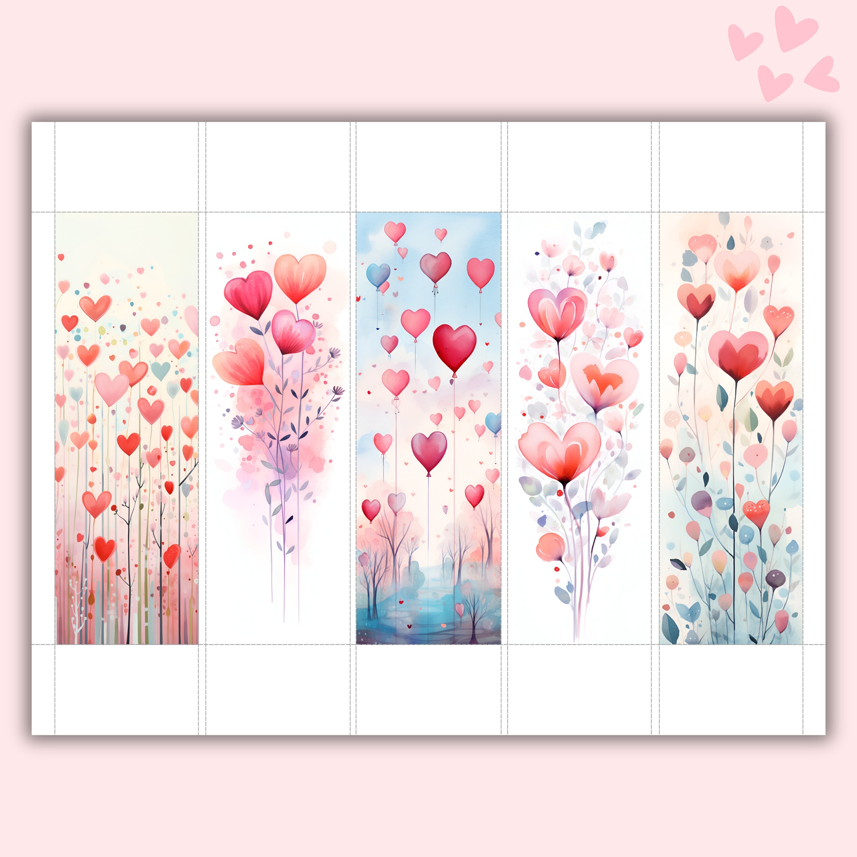 Valentine's Bookmarks Printable Booklovers Bookmarks Pink Bookmarks ...