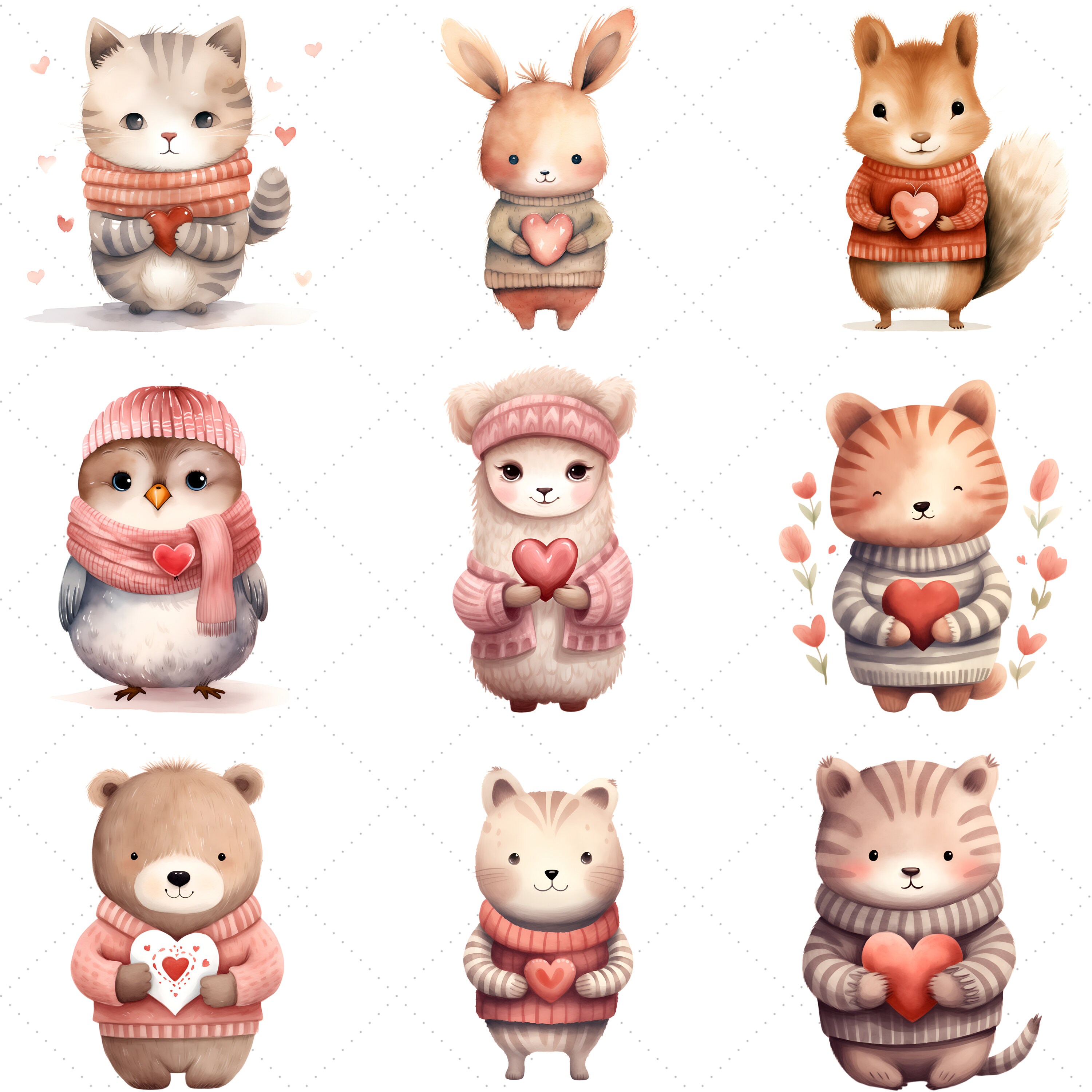 Valentine Animals Png Bundle, Watercolor Cute Animals Cliparts ...
