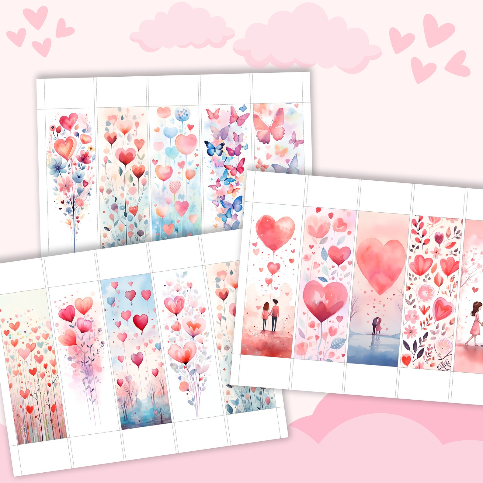 Valentine's Bookmarks Printable Booklovers Bookmarks Pink Bookmarks ...