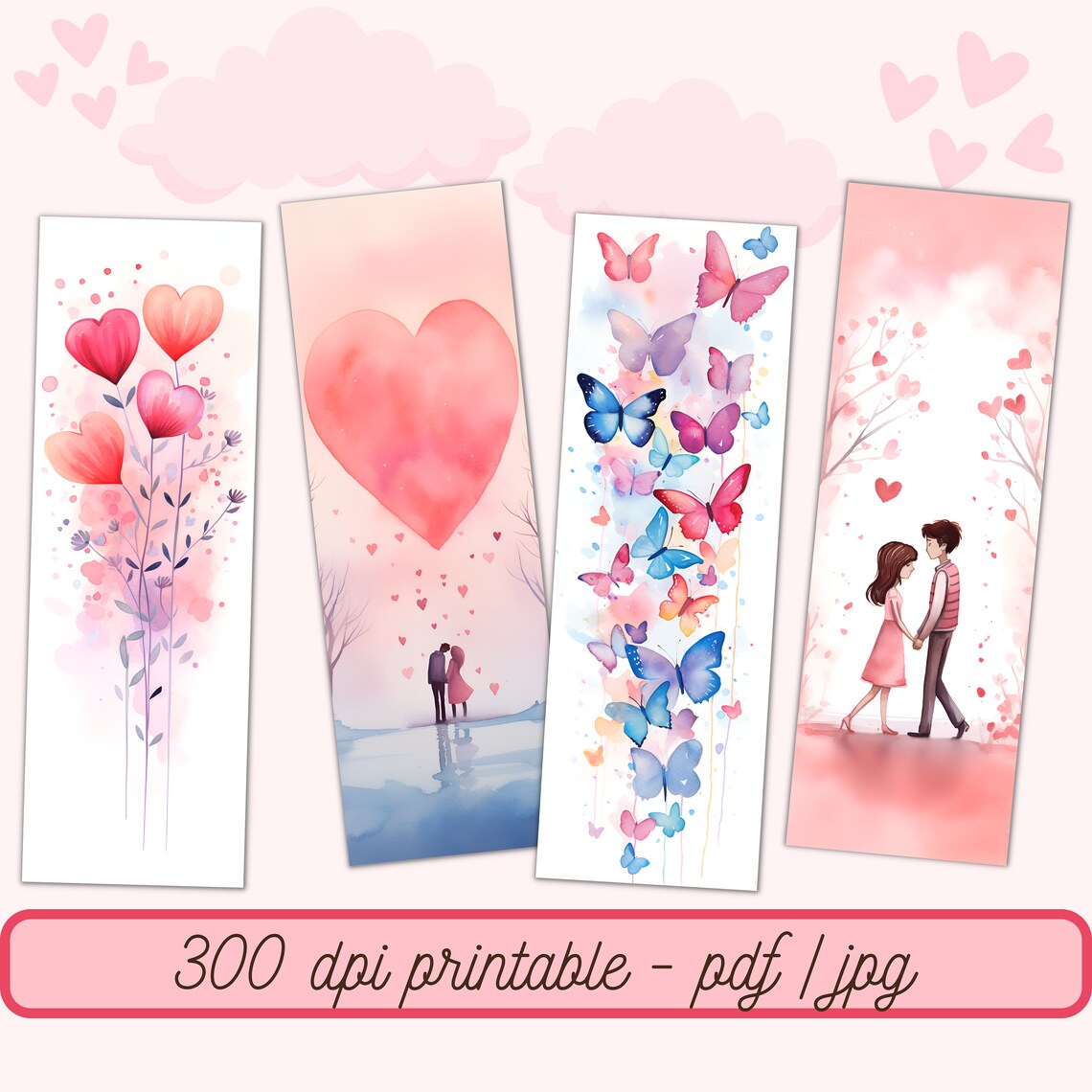 Valentine's Bookmarks Printable Booklovers Bookmarks Pink Bookmarks ...